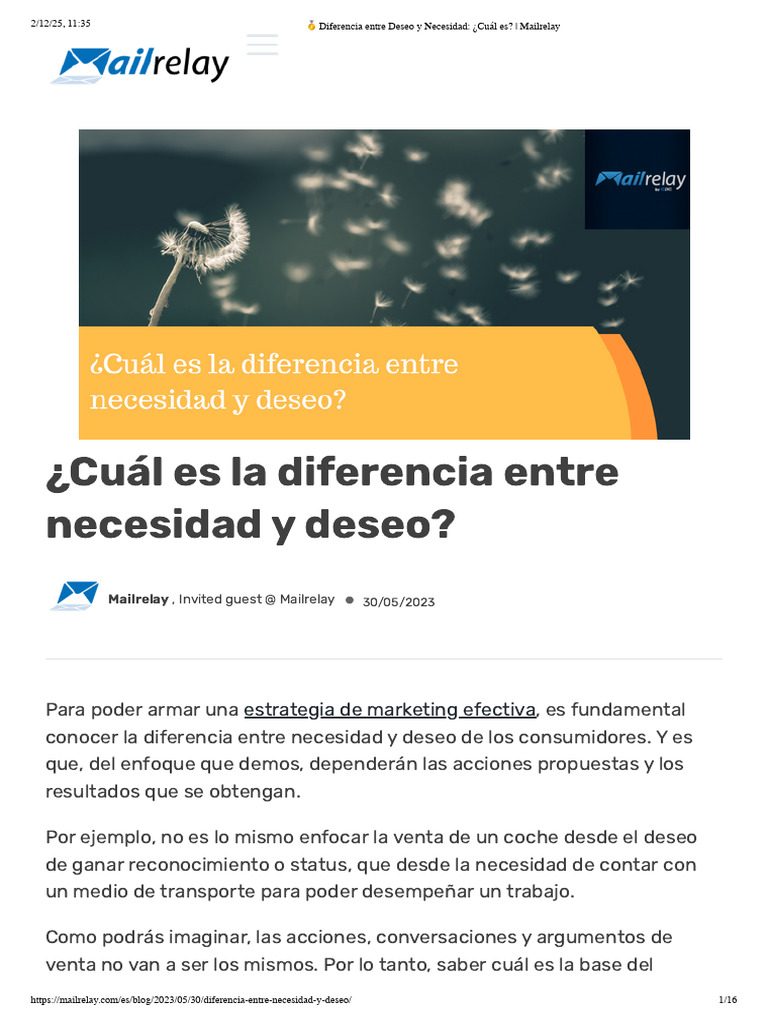 ?diferencia Entre Deseo y Necesidad - ¿Cuál Es - Mailrelay | PDF ...