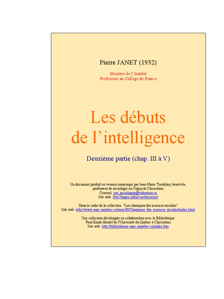 Les débuts de l'intelligence de Pierre Janet | PDF | Sciences sociales ...