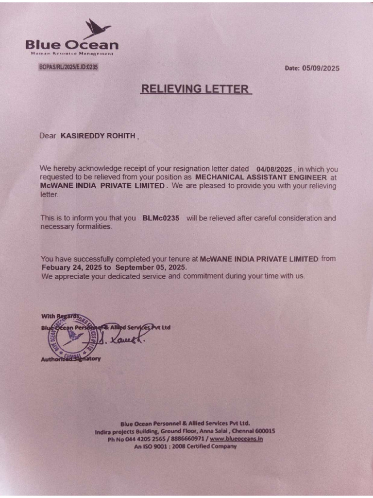 MC Relieving Letter | PDF