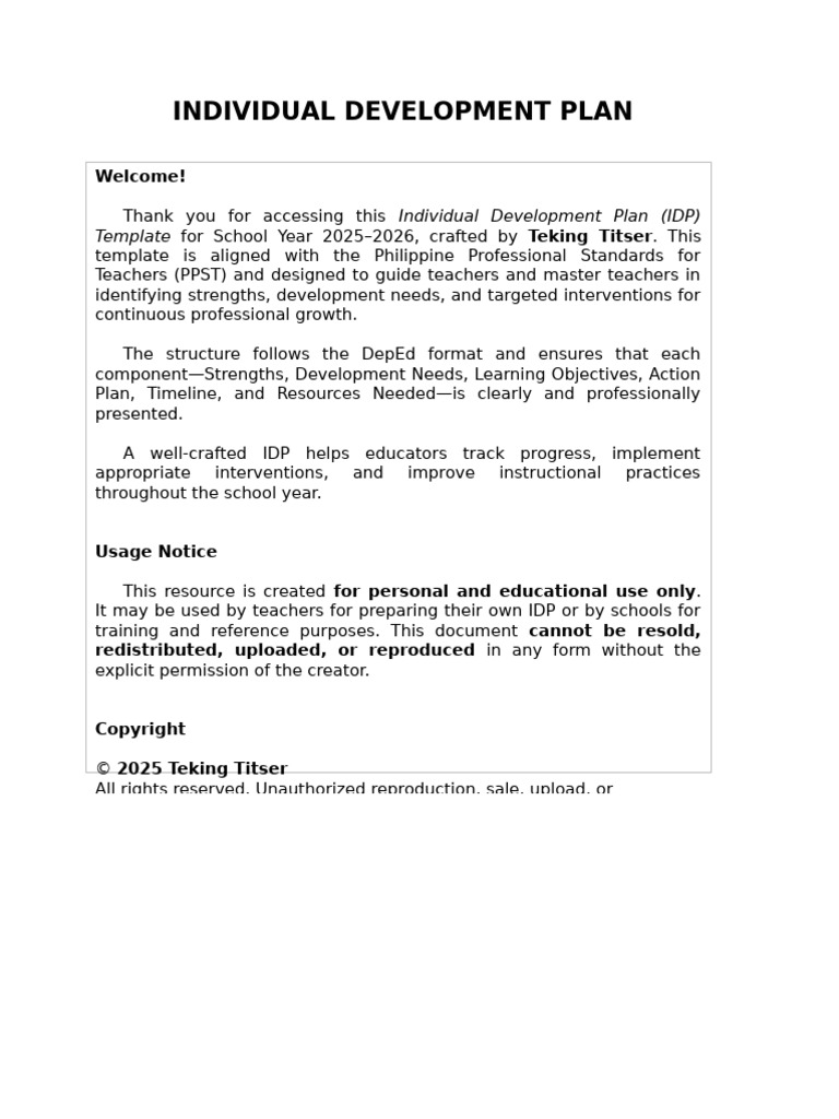 Individual Development Plan Template 2025 | PDF | Educational ...
