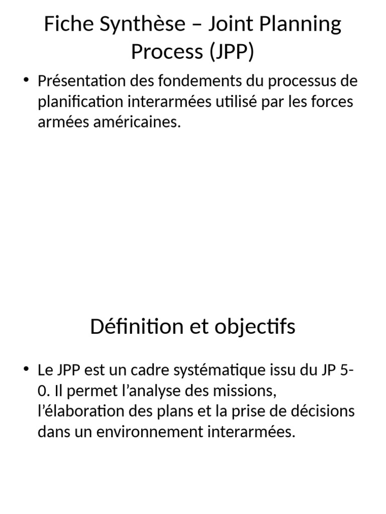 Processus de Planification Interarmées JPP | PDF