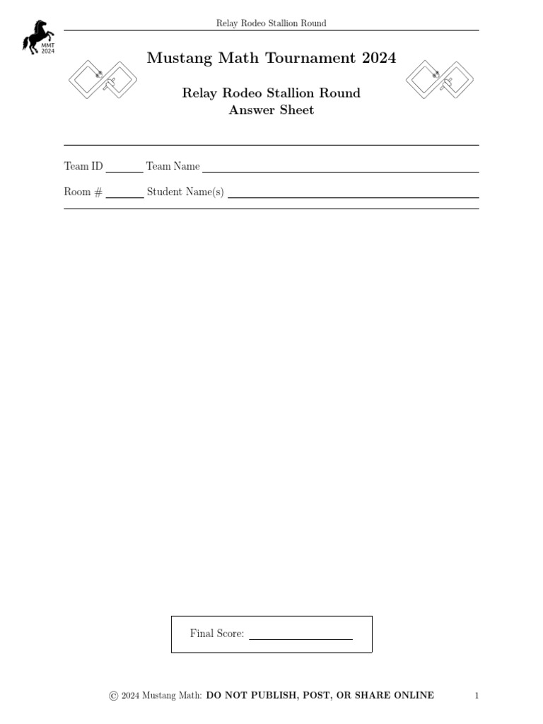 Mustang Math Relay Rodeo 2024 Score Sheet | PDF