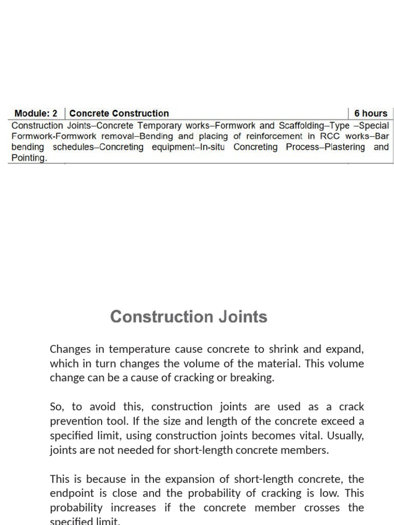 Construction Joints and Formwork Types | PDF | Scaffolding | Concrete