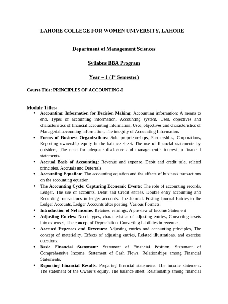 BBA Accounting Principles Syllabus | PDF | Debits And Credits | Balance ...