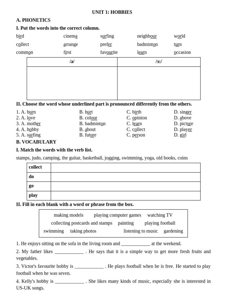 Unit 1 Hobbies | PDF | Hobbies