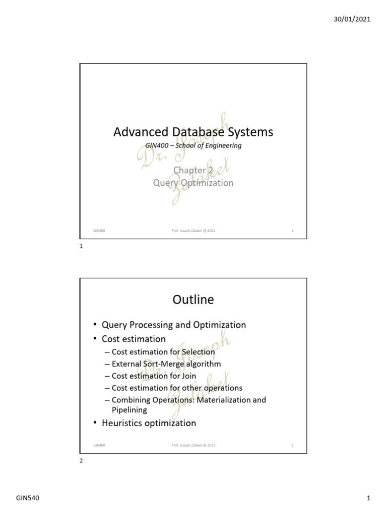 Query Optimization in Advanced Databases | PDF | Databases ...