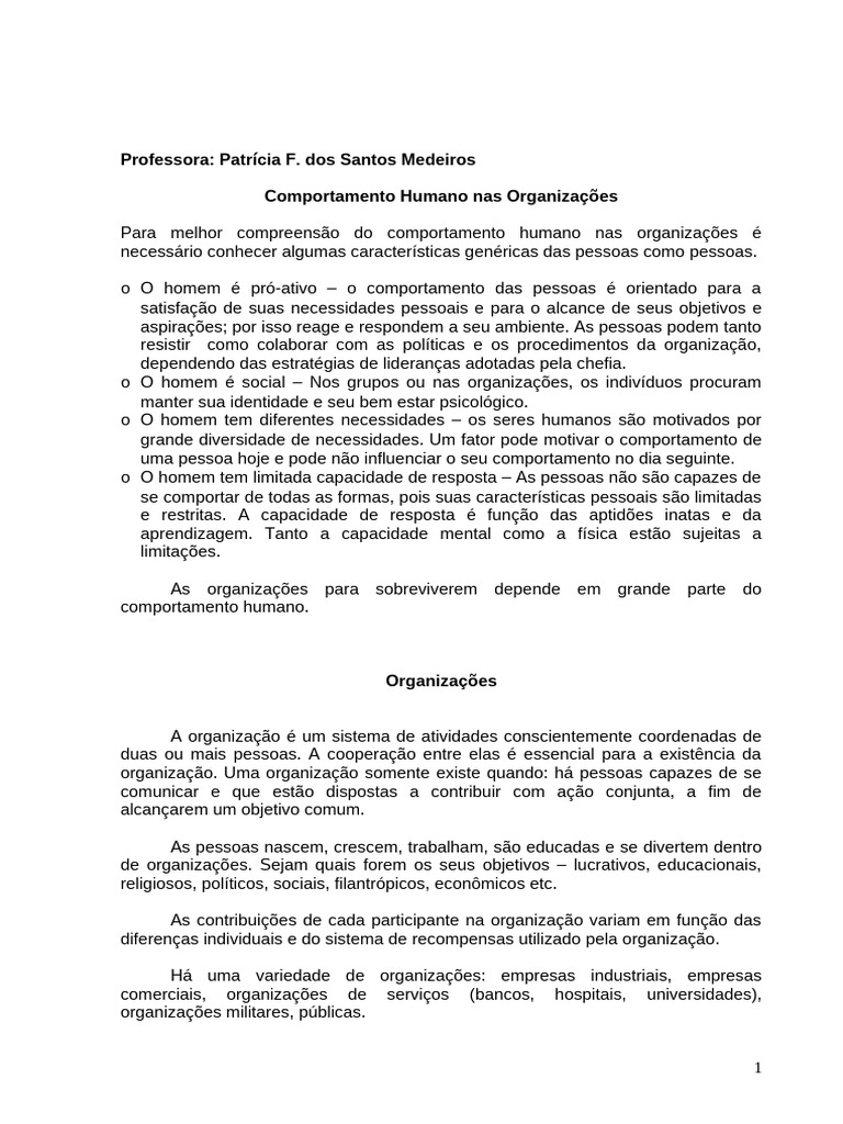 2.+Comportamento+Humano+das+Organiza%C3%A7%C3%B5es | PDF | Humano ...