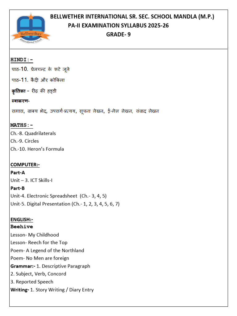 Grade 9 Syllabus | PDF