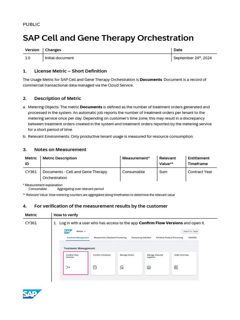 SAP Cell & Gene Therapy Metrics Guide | PDF | Spreadsheet | Computing