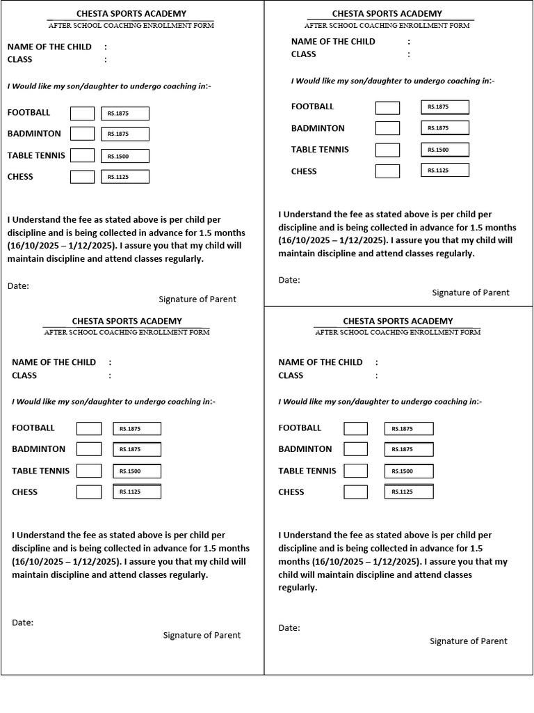 After School Sports Coaching Enrollment | PDF | Sports