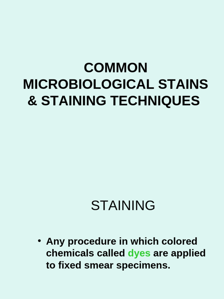 1 Common Microbiological Stains & Staining Techniques | PDF | Staining ...