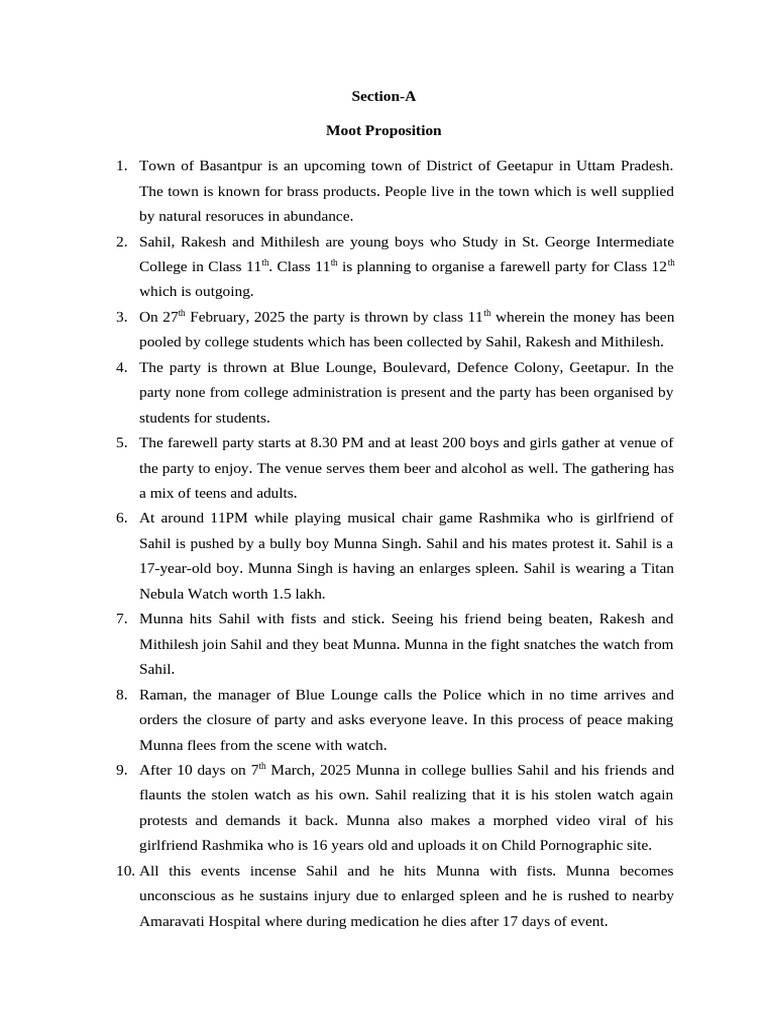 Moot Problem For Sec. A Moot Court Competition | PDF | Chess Openings ...