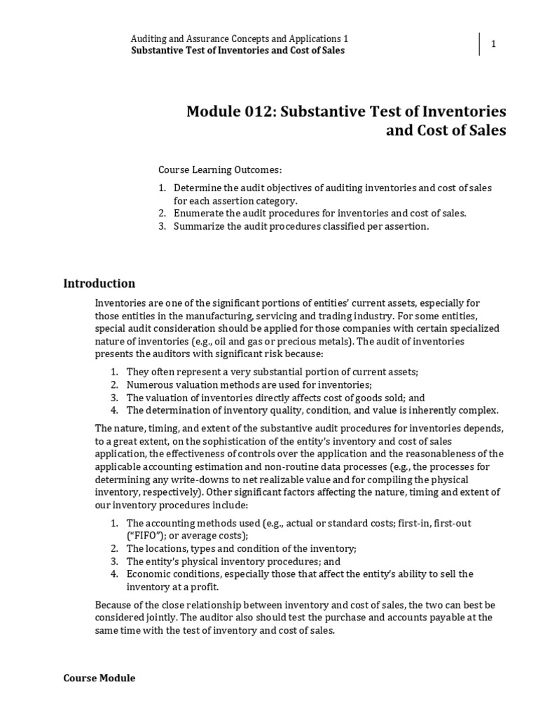 W12 Lesson 12 Substantive Test of Inventories and Cost of Sales | PDF ...