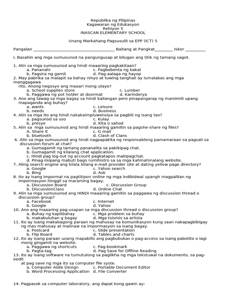 First PT EPP 5 ICT (Final Copy) | PDF