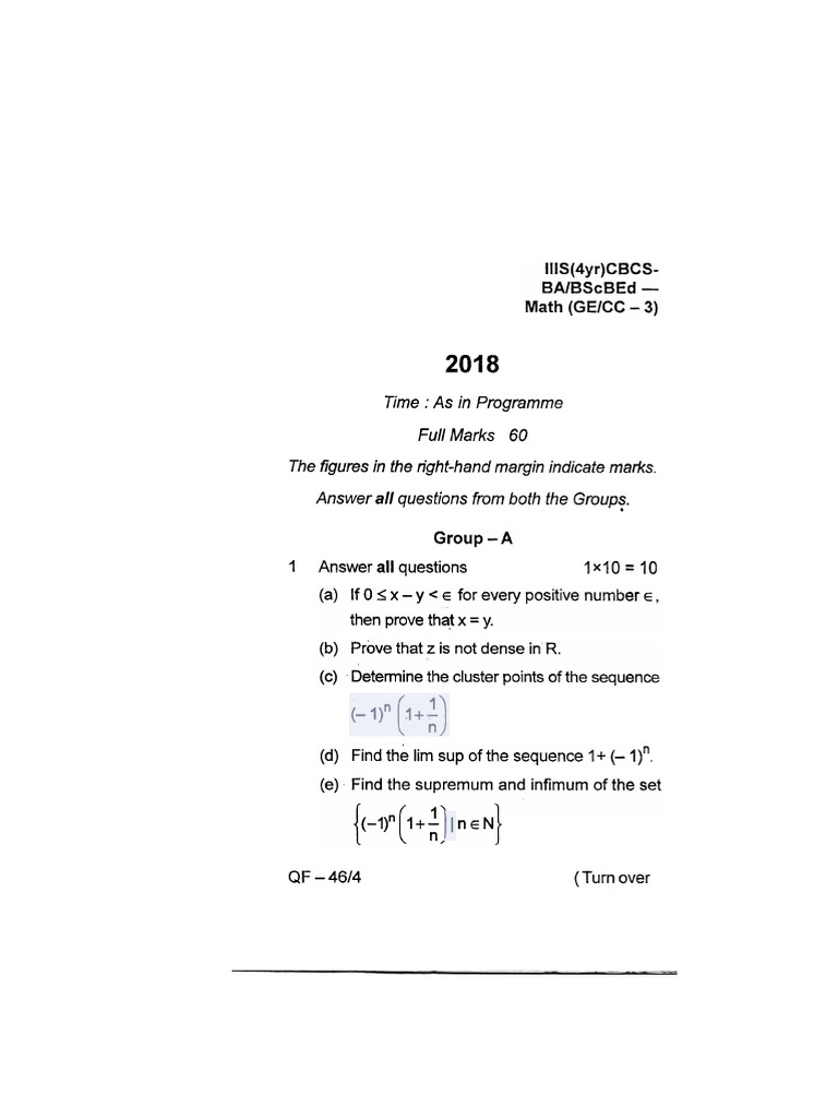 Math Exam Questions on Sequences and Sets | PDF