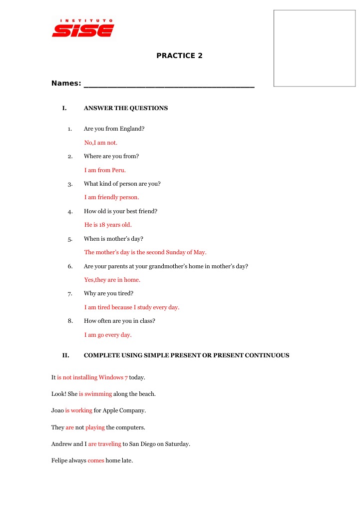 English Practice: Questions & Tenses | PDF | Wellness