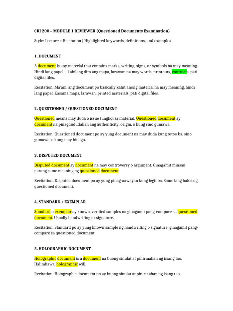 Questioned Documents Examination Guide | PDF | Document