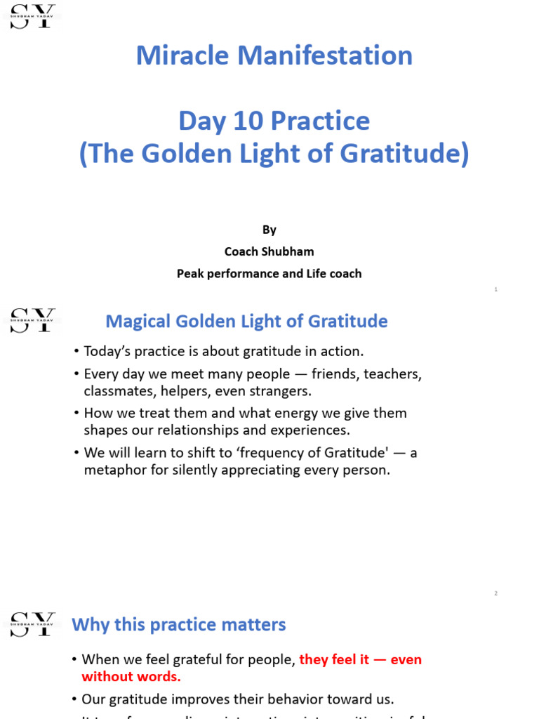 Miracle Manifestation Day 10 Practice (Magic Light of Gratitude) | PDF ...
