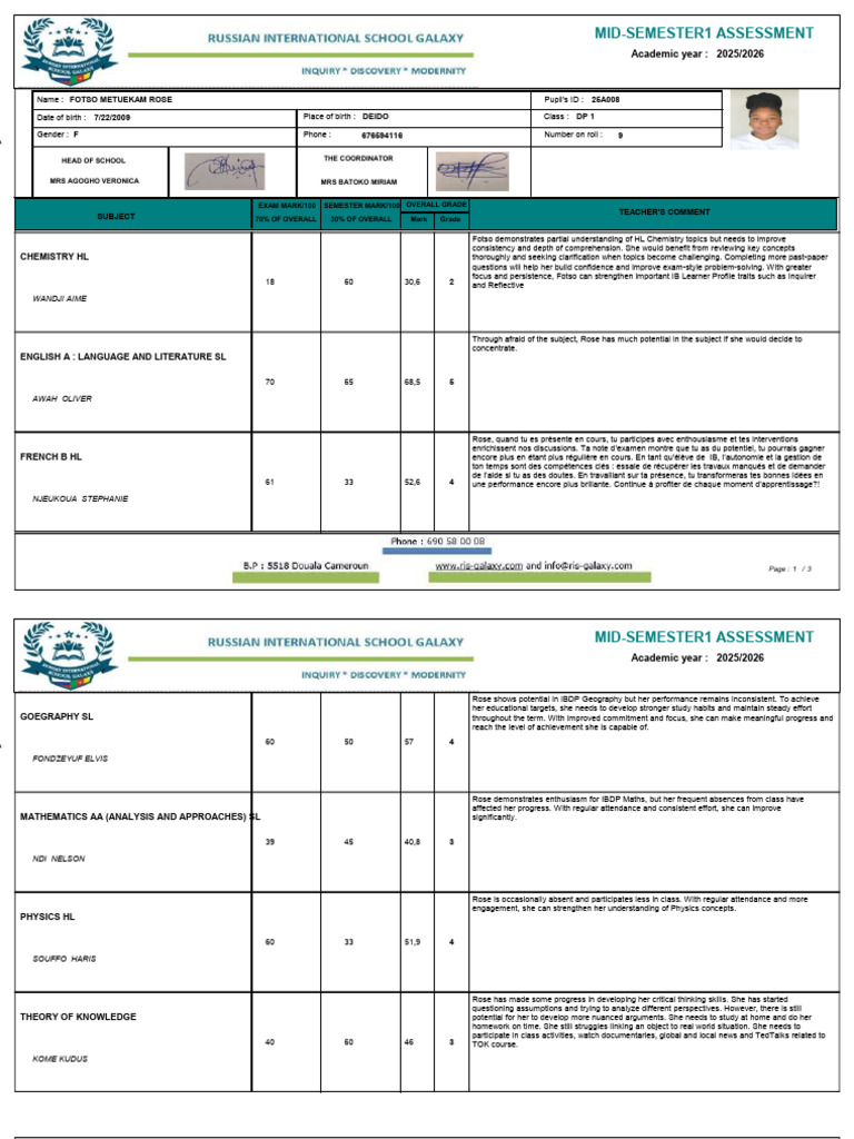 IBDP REPORT CARD SAMPLE | PDF