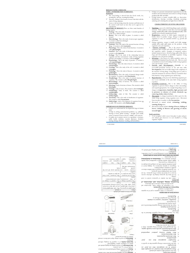 Form One Biology Study Guide | PDF | Catalase | Respiratory System