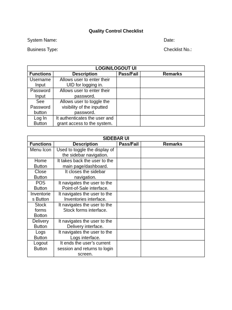 Quality Control Checklist for UI Functions | PDF | Login | User (Computing)