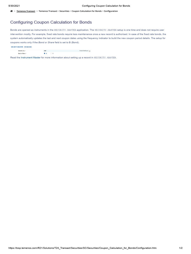 Configuring Coupon Calculation for Bonds | PDF