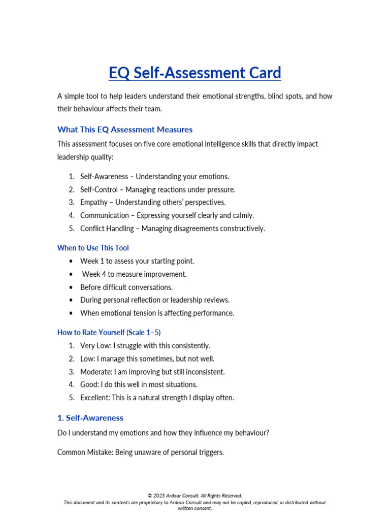 EQ Self‑Assessment Card | PDF | Emotional Intelligence | Empathy