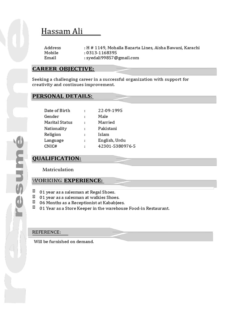 Resume Hassam Ali PDF | PDF