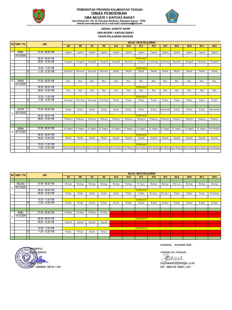 JADWAL Penilaian Sumatif Akhir 2025-2026(Siswa) | PDF