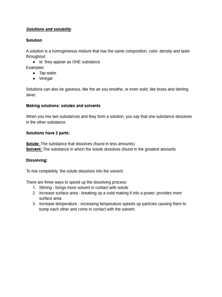 Understanding Solutions and Solubility | PDF