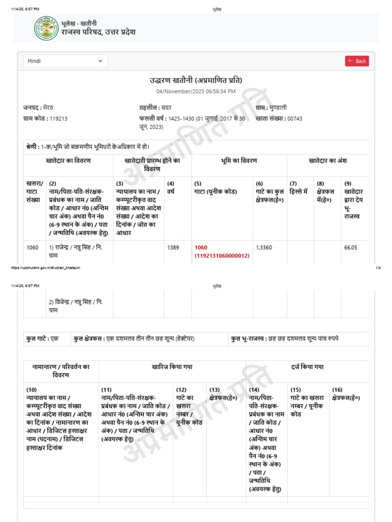 Ownership Khatauni | PDF