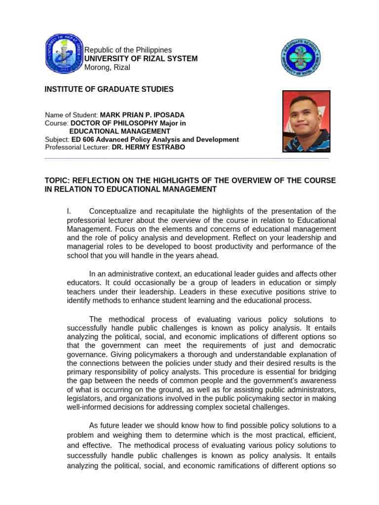 Output No. 1 Reflection On The Highlights of The Overview of The Course ...