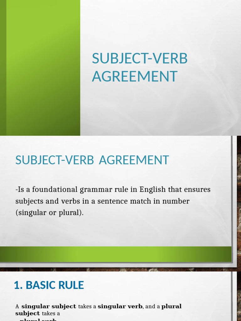 Subject Verb Agreement 1 | PDF | Grammatical Number | Subject (Grammar)