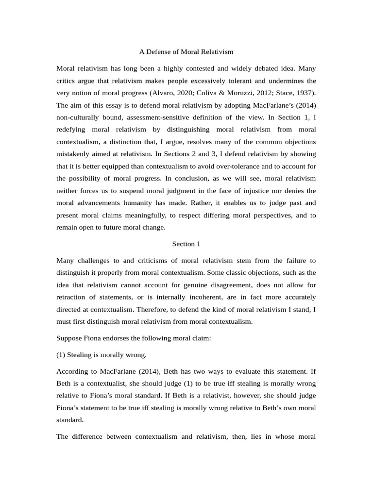 A Defense of Moral Relativism Final | PDF | Relativism | Truth