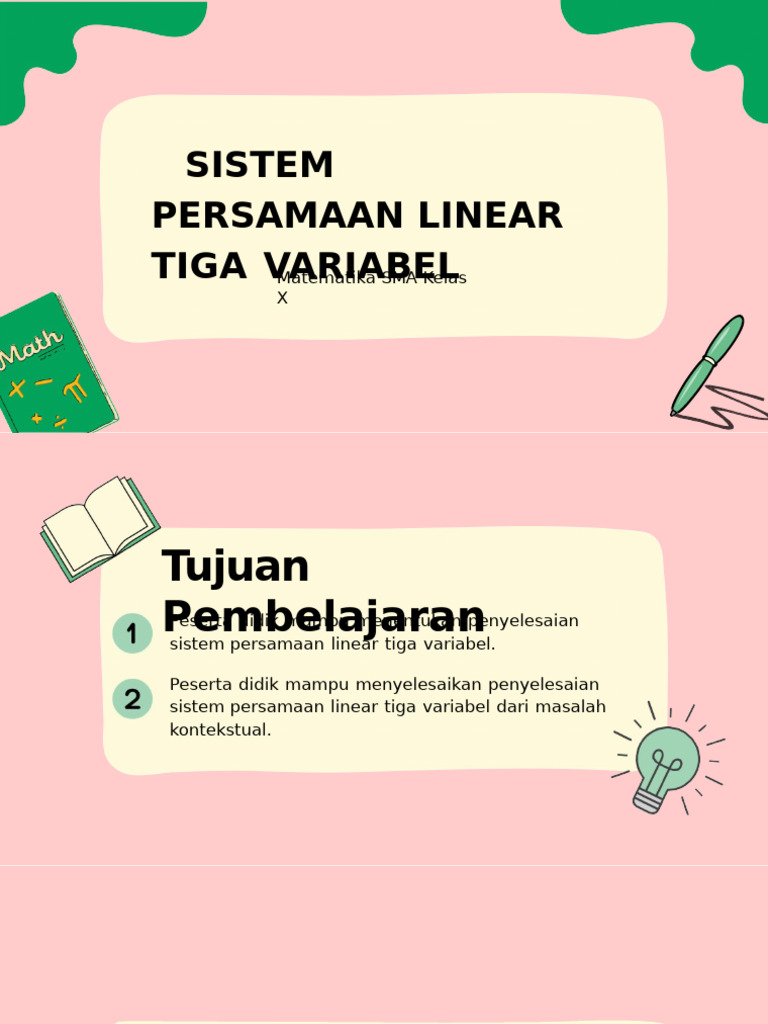 Sistem Persamaan Linear Tiga Variabel Presentasi Merah Muda Hijau Gaya ...