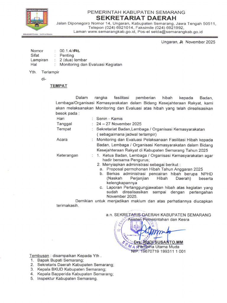 Surat Monev Kegiatan Hibah | PDF