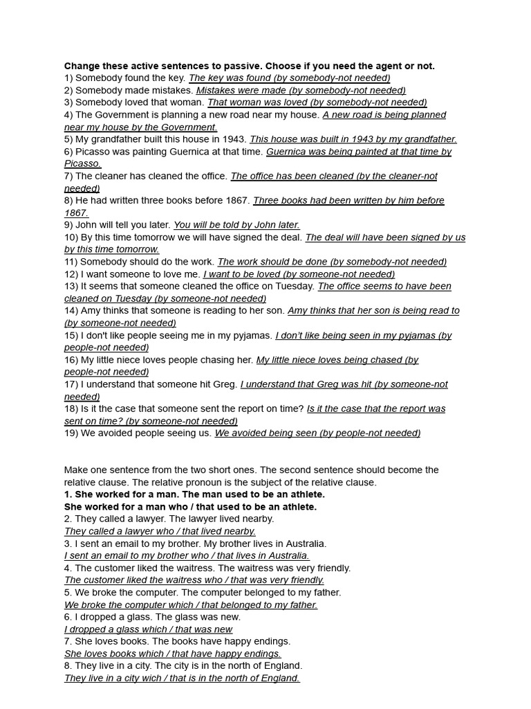 Passive and Relative Clauses | PDF | Waiting Staff | Chess Theory