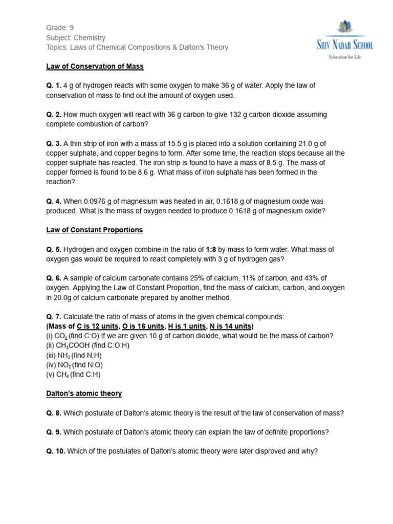 Chemical Composition Laws and Dalton's Theory | PDF