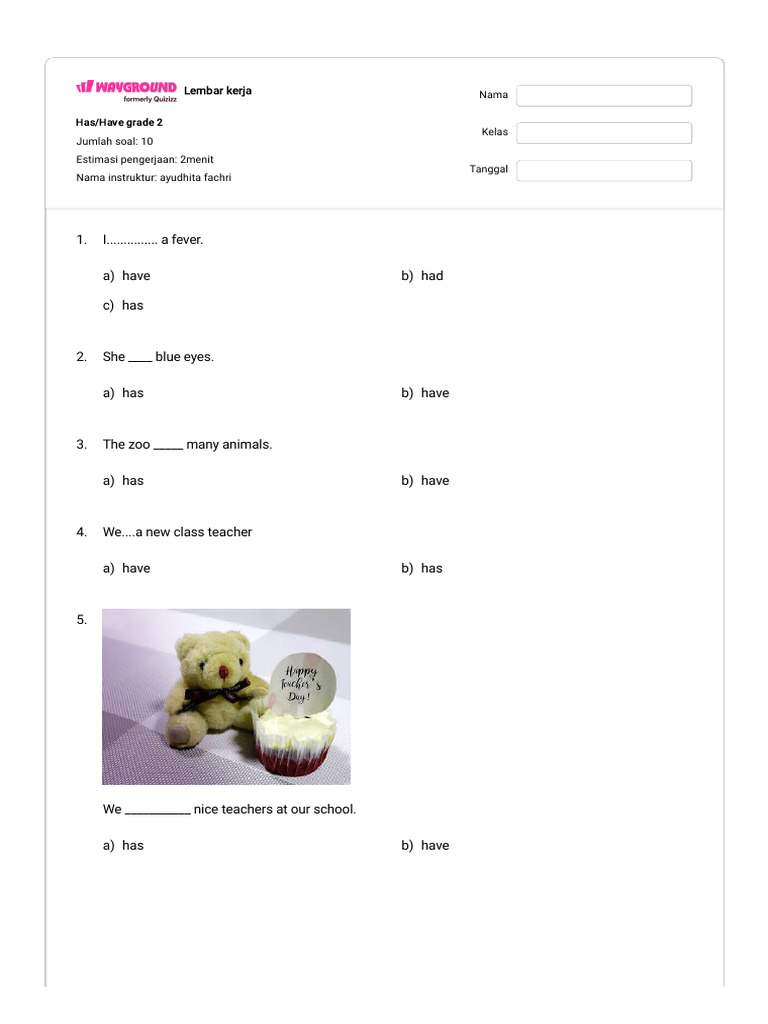 Grade 2 Has/Have Worksheet | PDF