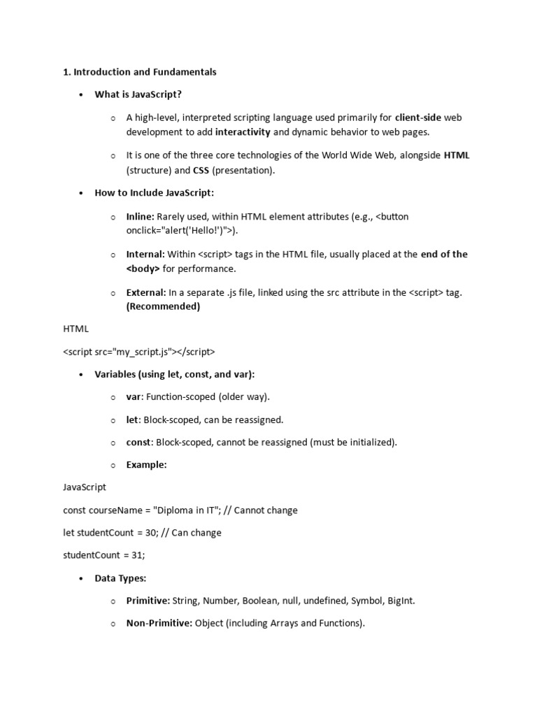 JAVASCRIPT Notes to Reference | PDF | Document Object Model | Java Script