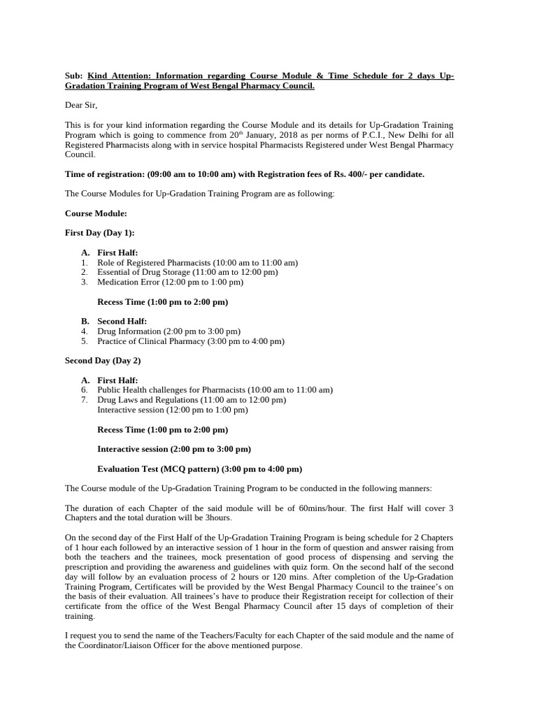 Information Regarding Course Module and Others Regarding Up-Gradation ...