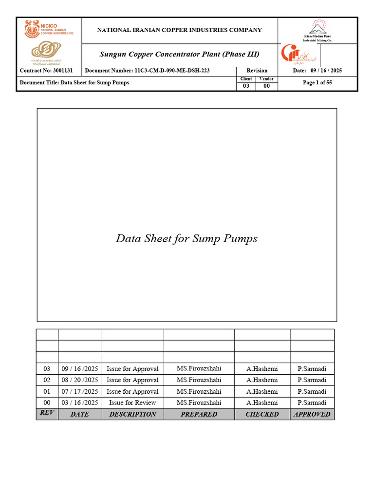 Sump Pumps Data Sheet for Copper Plant | PDF | Pump | Electric Motor