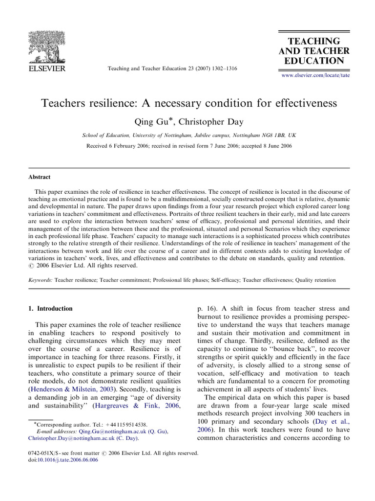 Teacher Resilience and Effectiveness | PDF | Psychological Resilience ...