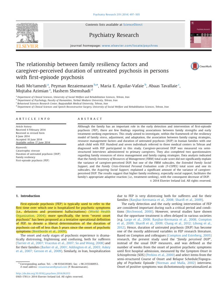 2-Early Late Psych - Mo'Tamedi | PDF | Psychosis | Multilevel Model