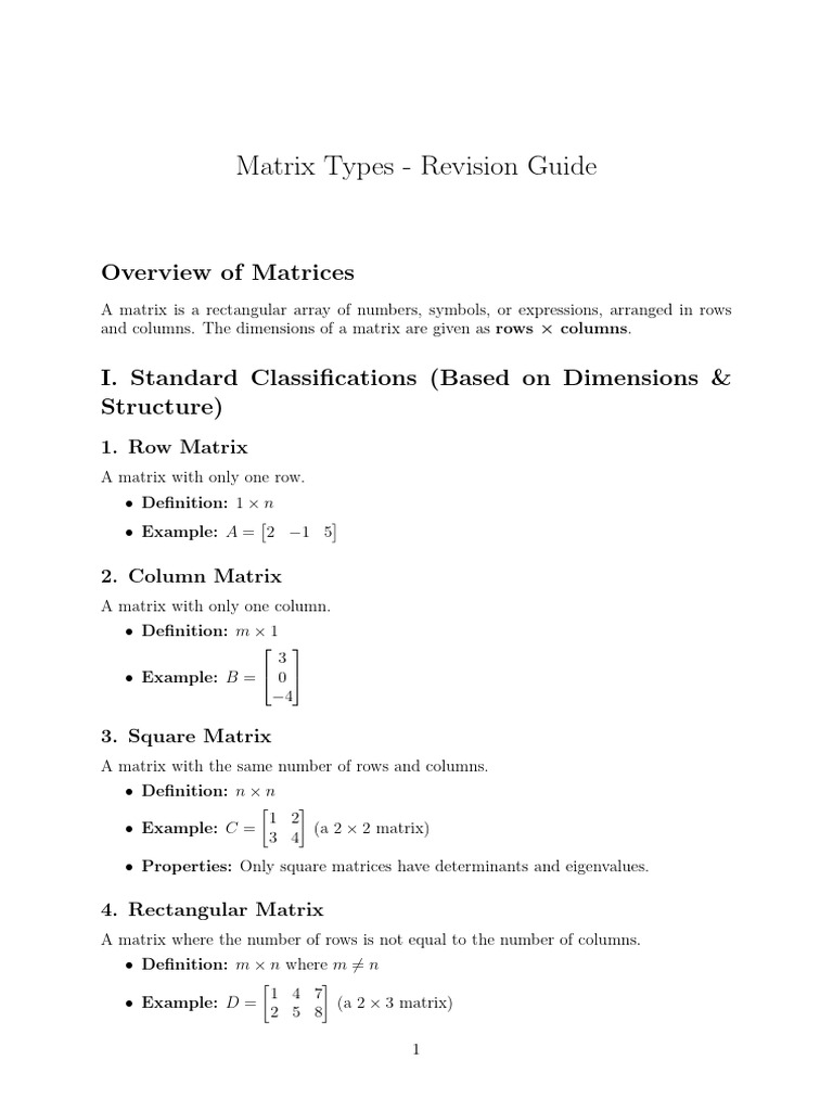 Types of Matrices Explained | PDF | Matrix (Mathematics) | Determinant