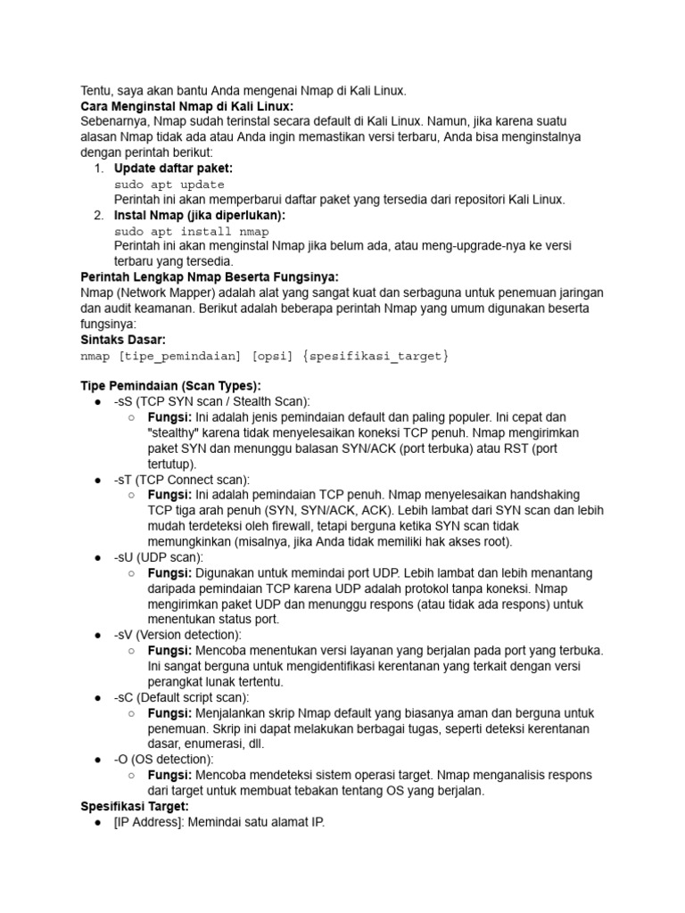 Berikan Saya Cara Meng-Install Nmap Di Kali Linux,... | PDF