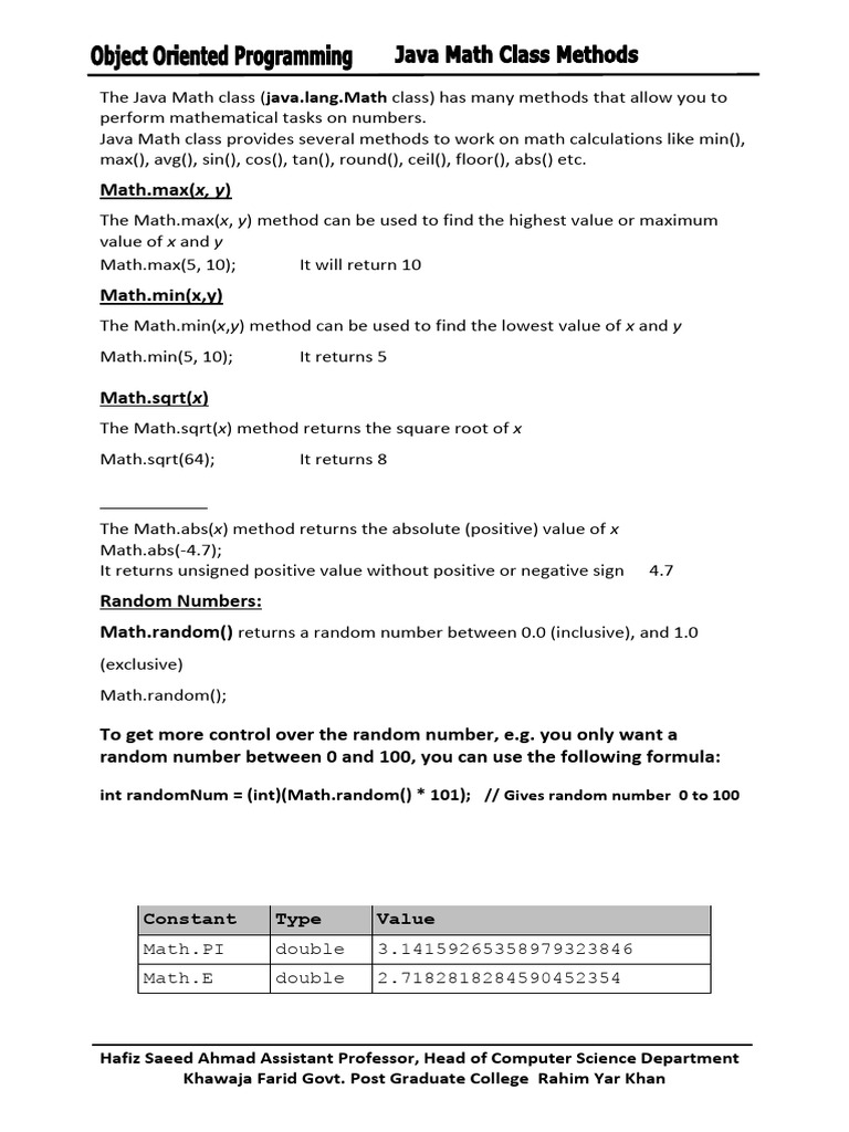 Java Math Class Methods | PDF | Trigonometric Functions | Functions And ...