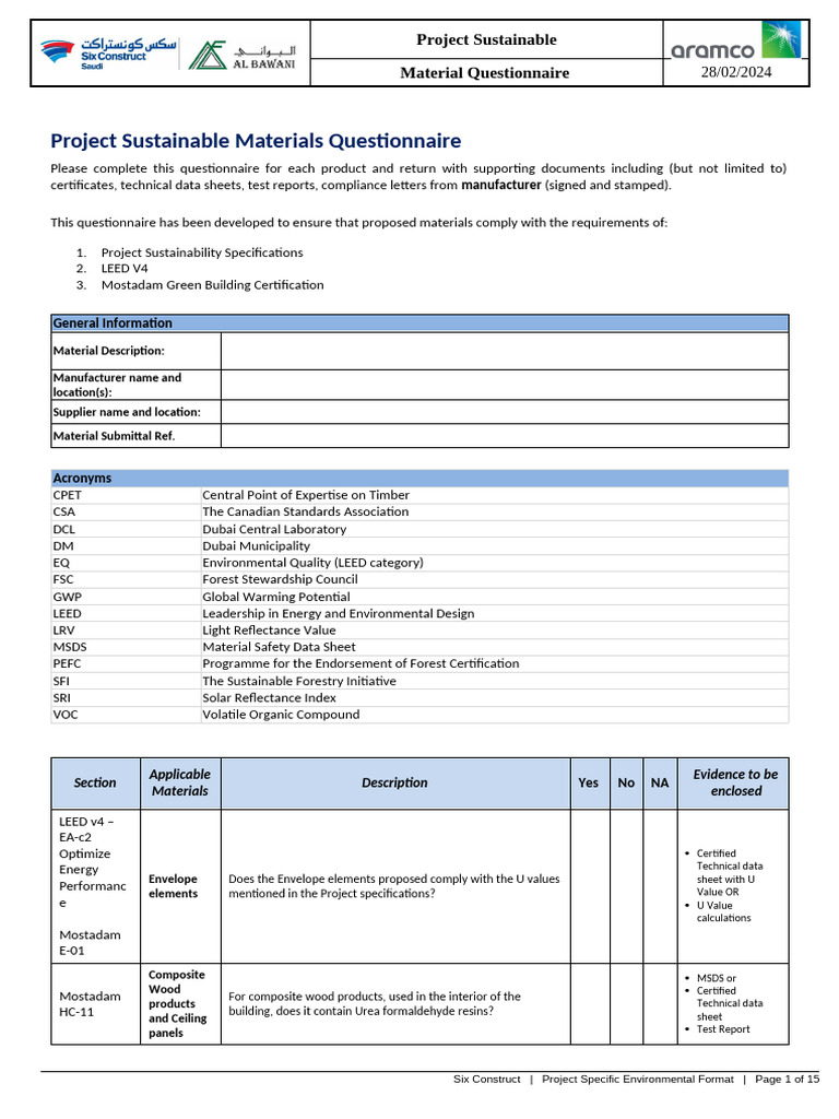 Appendix B Sustainability Material Questionnaire | PDF ...