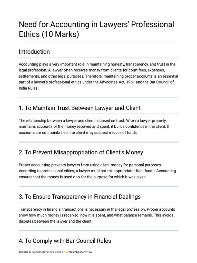 Importance of Accounting in Legal Ethics | PDF | Lawyer | Professional ...