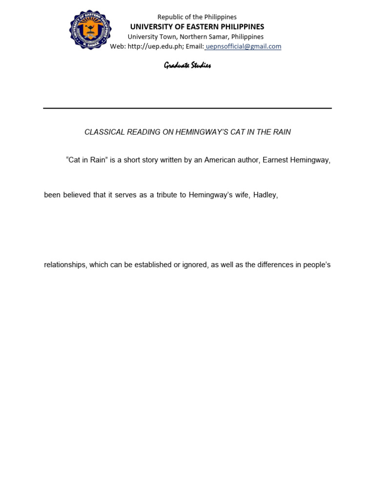 Hemingway's Cat in The Rain Analysis | PDF | Social Psychology | Psychology
